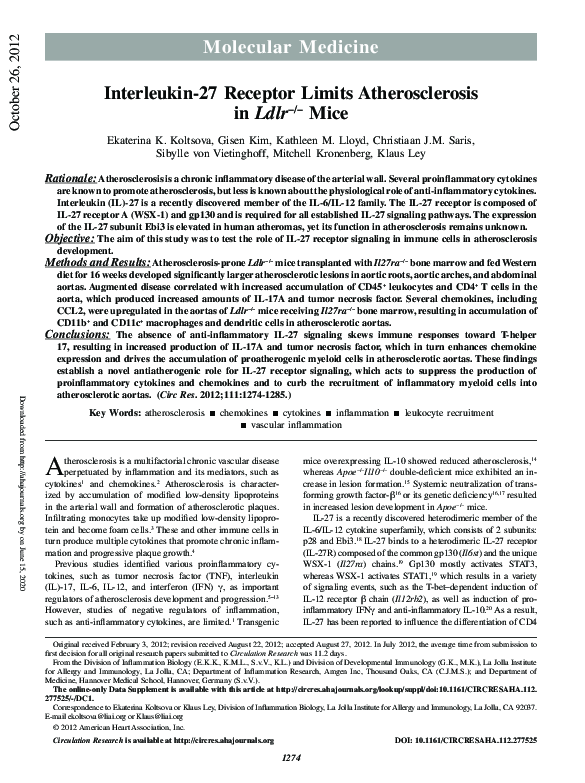 (PDF) Interleukin-27 Receptor Limits Atherosclerosis in Ldlr −/− Mice ...