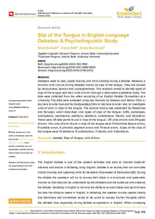 (PDF) Slip of the Tongue in English-Language Debates: A ...