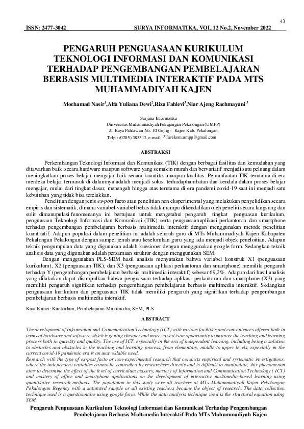 (PDF) Pengaruh Penguasaan Kurikulum Teknologi Informasi Dan Komunikasi Terhadap Pengembangan ...