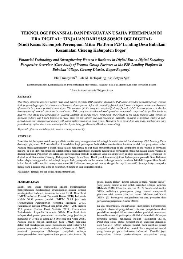 (PDF) Financial Technology and Strengthening Women's Business in ...