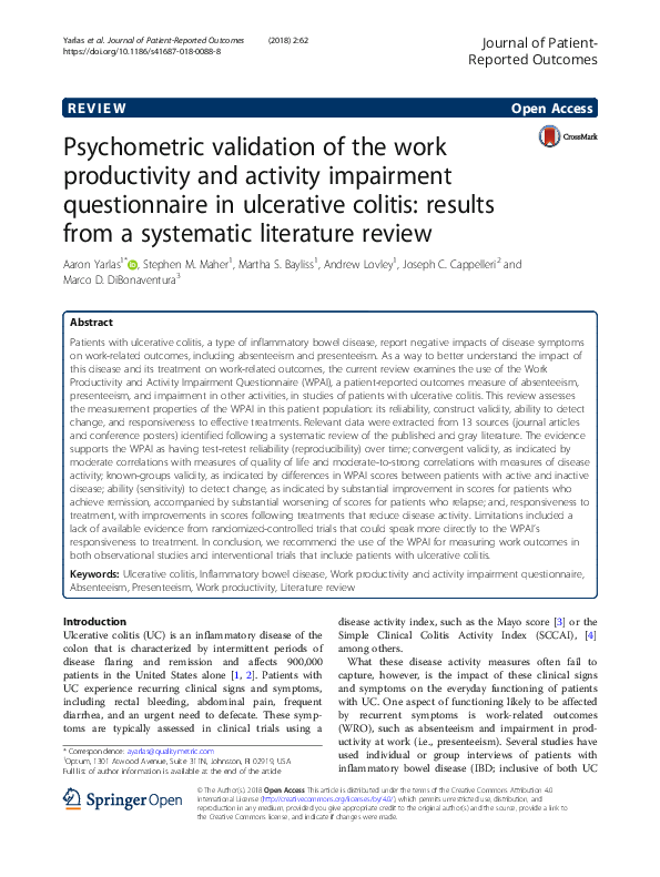 (PDF) Psychometric validation of the work productivity and activity ...