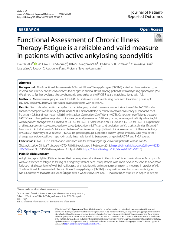 (PDF) Functional Assessment of Chronic Illness Therapy-Fatigue is a ...