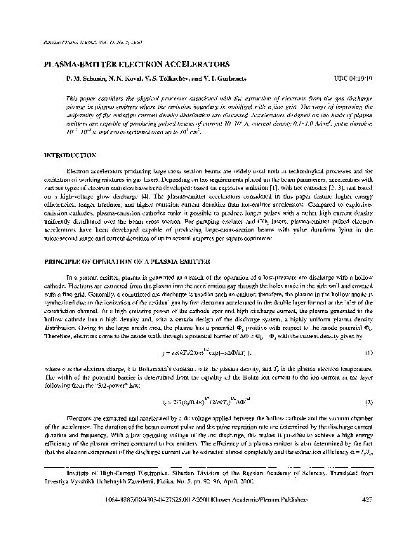(PDF) Plasma-emitter electron accelerators
