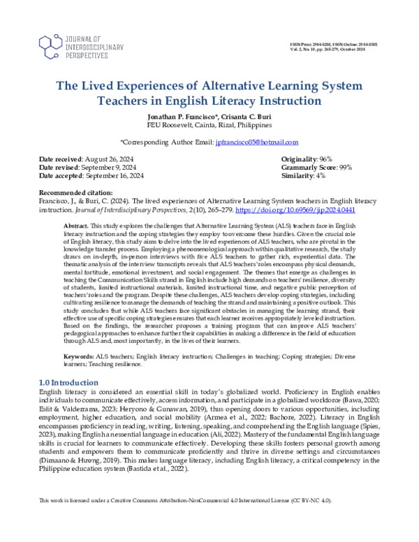 (PDF) The Lived Experiences of Alternative Learning System Teachers in ...