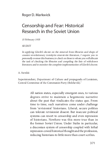 (PDF) Censorship and Fear: Historical Research in the Soviet Union