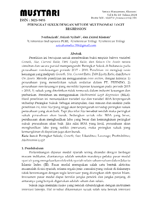 (PDF) View of PERINGKAT SUKUK DENGAN METODE MULTINOMIAL LOGIT REGRESSION