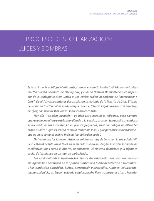 (PDF) El proceso de secularización. Luces y sombras