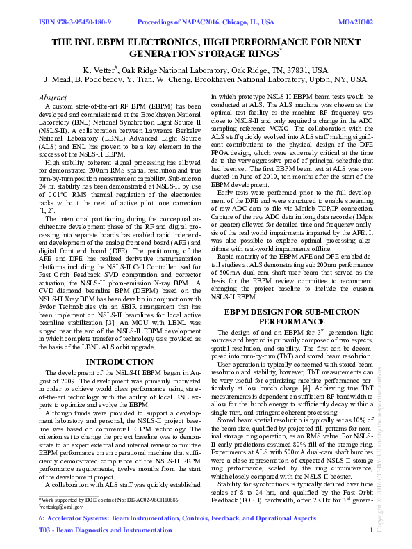 (PDF) The BNL EBPM Electronics, High Performance for Next Generation Storage Rings