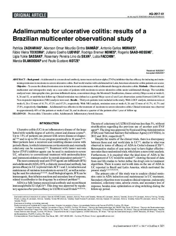 (PDF) Adalimumab for Ulcerative Colitis: Results of a Brazilian ...