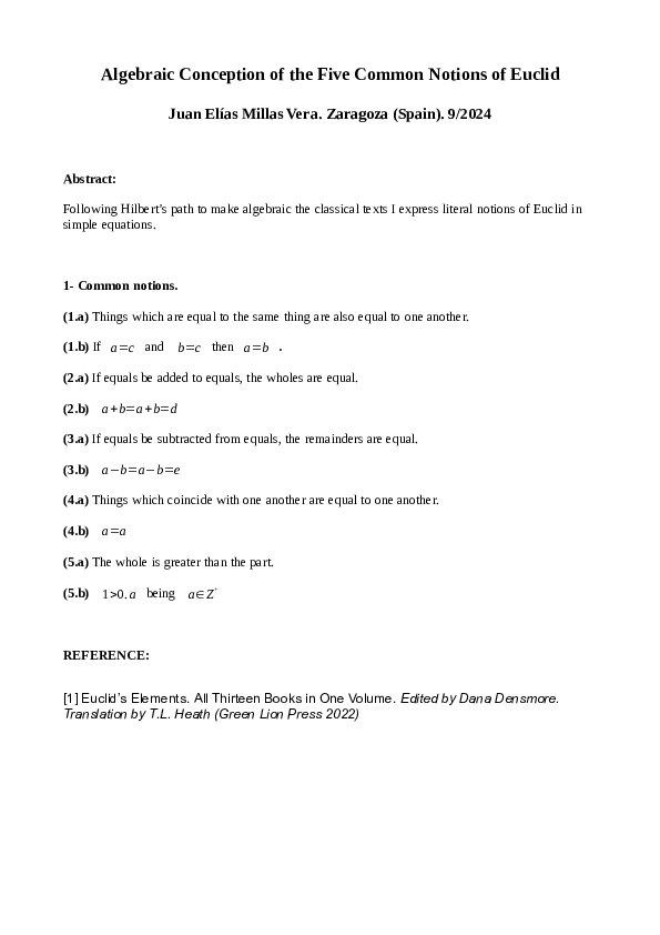 (PDF) Algebraic Conception of the Five Common Notions of Euclid