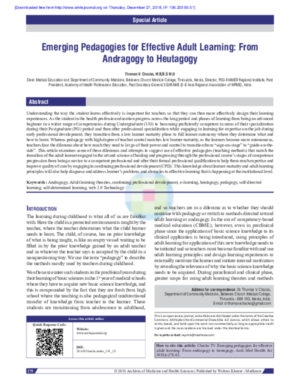 (PDF) Emerging pedagogies for effective adult learning: From andragogy to heutagogy