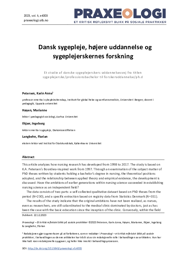 (PDF) Dansk sygepleje, højere uddannelse og sygeplejerskernes forskning