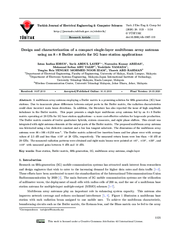 (PDF) Design and characterization of a compact single-layer multibeam array antennausing an 8×8 ...