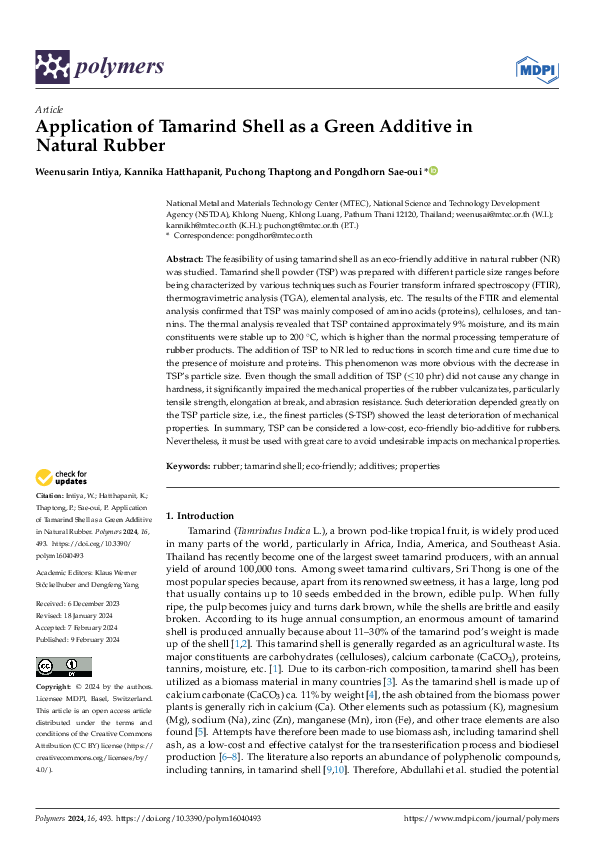 (PDF) Application of Tamarind Shell as a Green Additive in Natural Rubber