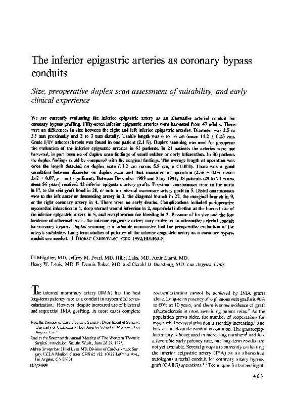 (PDF) The inferior epigastric arteries as coronary bypass conduits ...