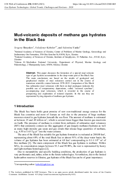 (PDF) Mud-volcanic deposits of methane gas hydrates in the Black Sea ...