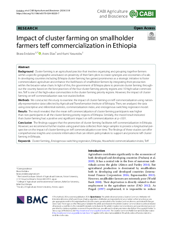 (PDF) Impact of cluster farming on smallholder farmers teff ...