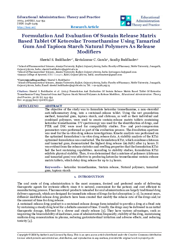 Pdf Formulation And Evaluation Of Sustain Release Matrix Based Tablet Of Ketorolac