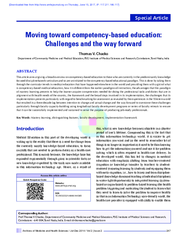 (PDF) Moving toward competency-based education: Challenges and the way forward