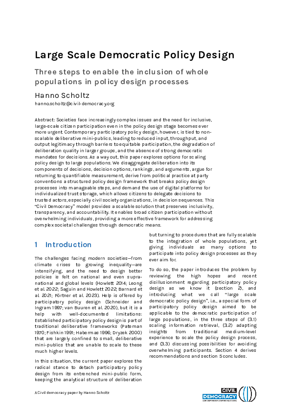 (PDF) Large Scale Democratic Policy Design: Three steps to enable the ...