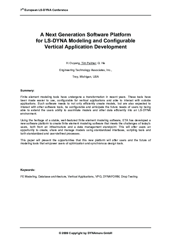 (PDF) A Next Generation Software Platform for LS-DYNA Modeling and Configurable Vertical ...