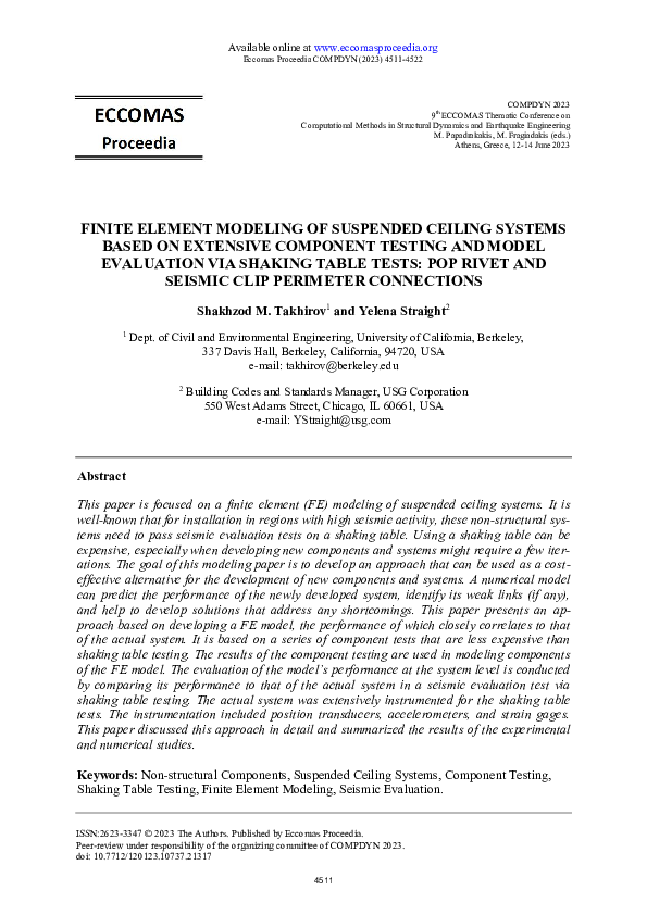 Pdf Finite Element Modelling Of Suspended Ceiling Systems Based On Extensive Component Testing
