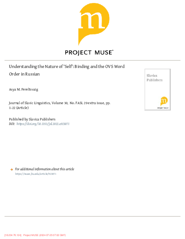 (PDF) Understanding the Nature of 'Self': Binding and the OVS Word ...