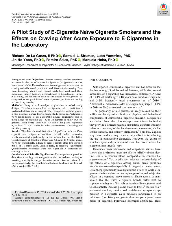 (PDF) A Pilot Study of E‐Cigarette Naïve Cigarette Smokers and the ...