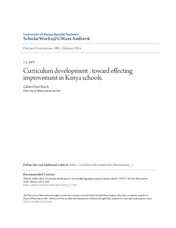 (PDF) Curriculum development : toward effecting improvement in Kenya ...