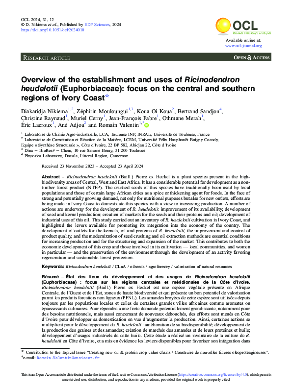 (PDF) Overview of the establishment and uses of Ricinodendron ...
