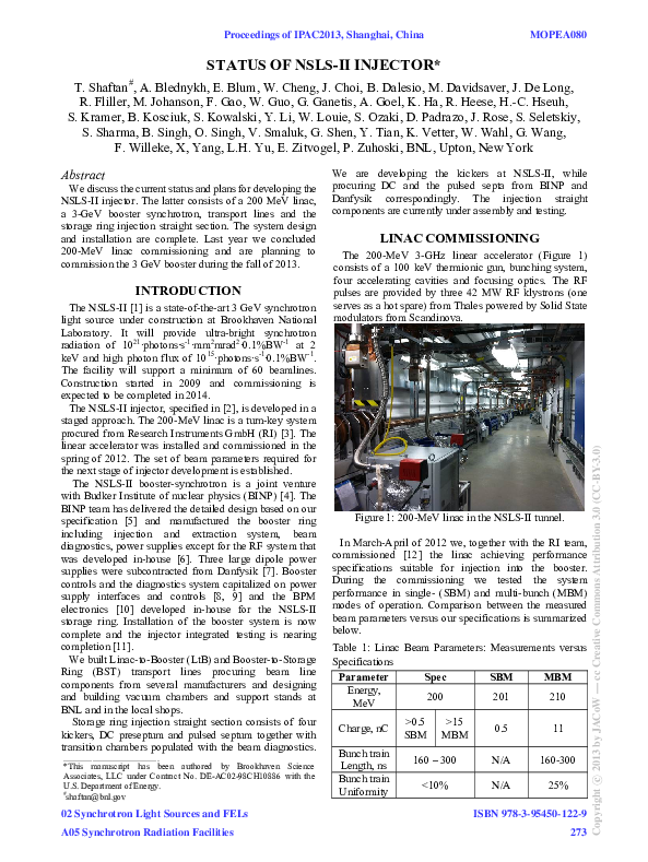 (PDF) Status of the NSLS-II injector