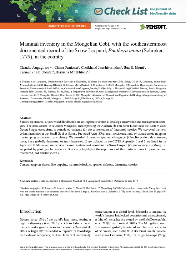 (PDF) Mammal inventory in the Mongolian Gobi, with the southeasternmost ...