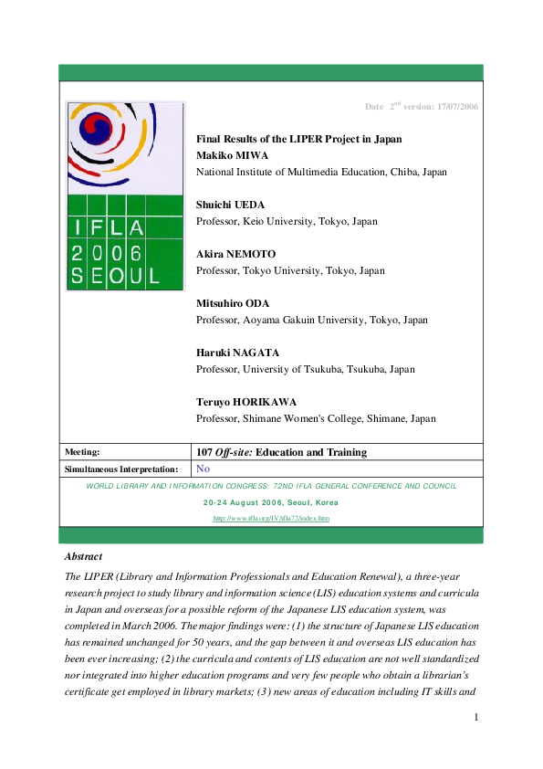 (PDF) Final results of the LIPER Project in Japan