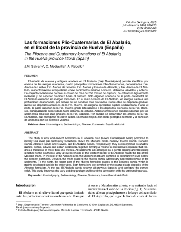 (PDF) Las formaciones Plio-Cuaternarias de El Abalario, en el litoral ...
