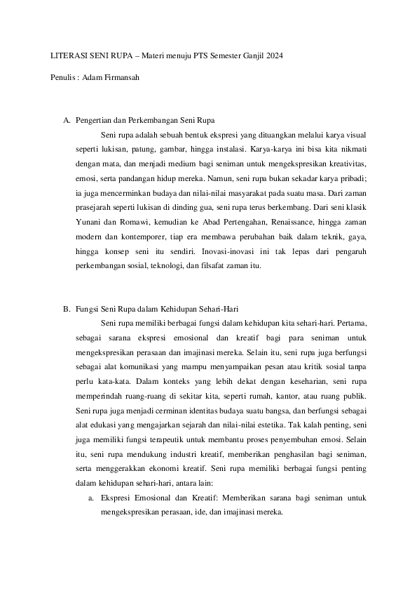 (PDF) LITERASI SENI RUPA -Materi menuju PTS Semester Ganjil 2024 ...