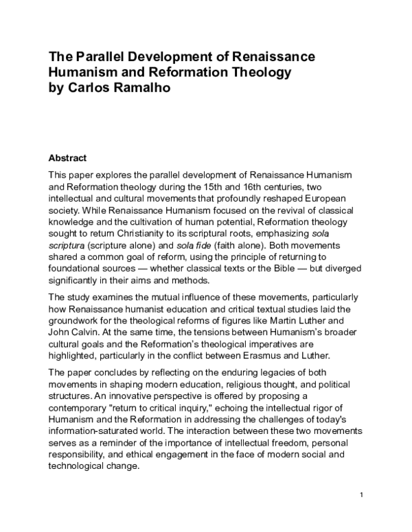 (PDF) The Parallel Development of Renaissance Humanism and Reformation ...
