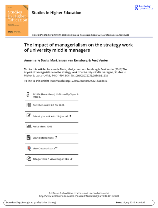 (PDF) The impact of managerialism on the strategy work of university ...