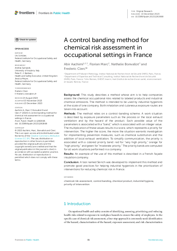 (PDF) A control banding method for chemical risk assessment in ...