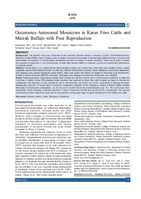 (PDF) Occurrence Autosomal Mosaicism in Karan Fries Cattle and Murrah ...