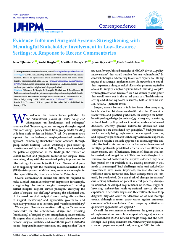 (PDF) Evidence-Informed Surgical Systems Strengthening With Meaningful Stakeholder Involvement ...