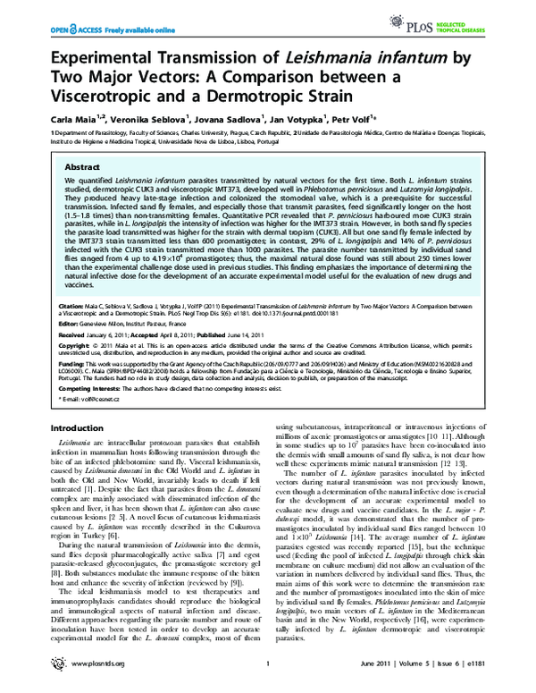 (PDF) Experimental Transmission of Leishmania infantum by Two Major ...