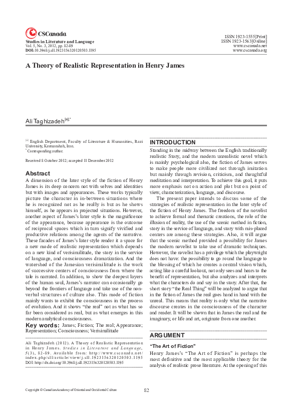 (PDF) A Theory of Realistic Representation in Henry James