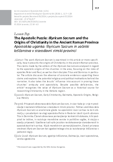 (PDF) The Apostolic Puzzle: Illyricum Sacrum and the Origins of ...