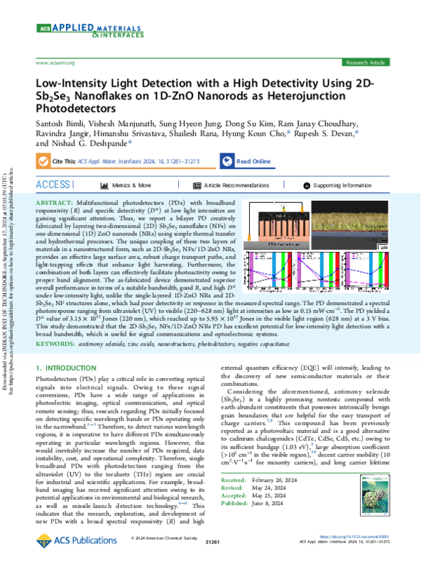 (PDF) Low-Intensity Light Detection with a High Detectivity Using 2D-Sb ...