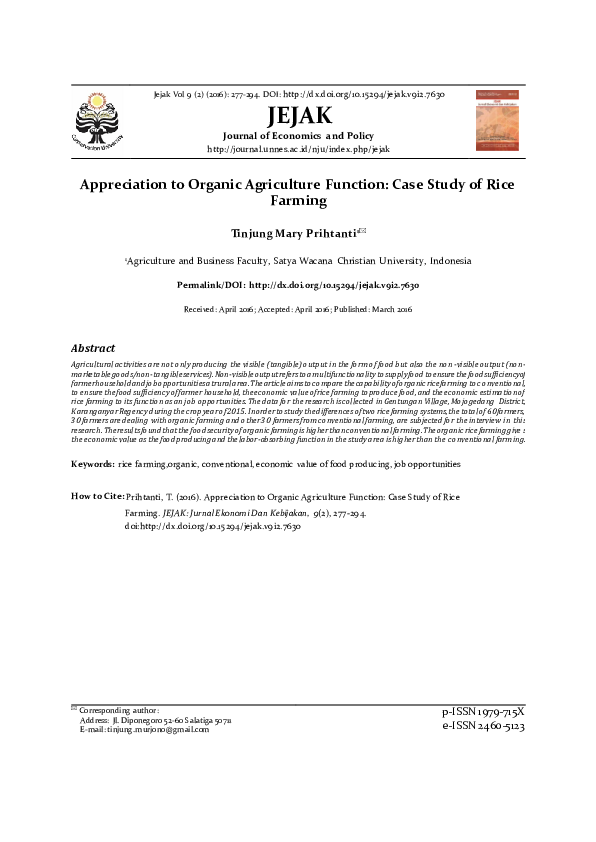 (PDF) Appreciation to Organic Agriculture Function: Case Study of Rice ...