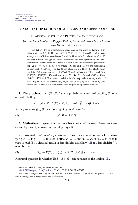(PDF) Trivial intersection of σ-fields and Gibbs sampling