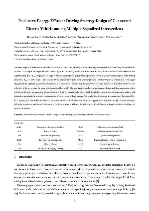 (PDF) Predictive energy-efficient driving strategy design of connected electric vehicle among ...