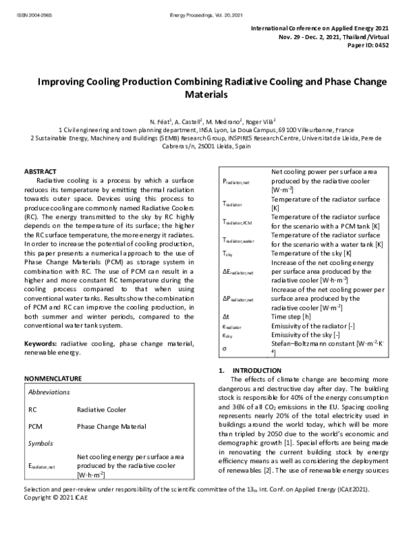 (PDF) Improving Cooling Production Combining Radiative Cooling and ...