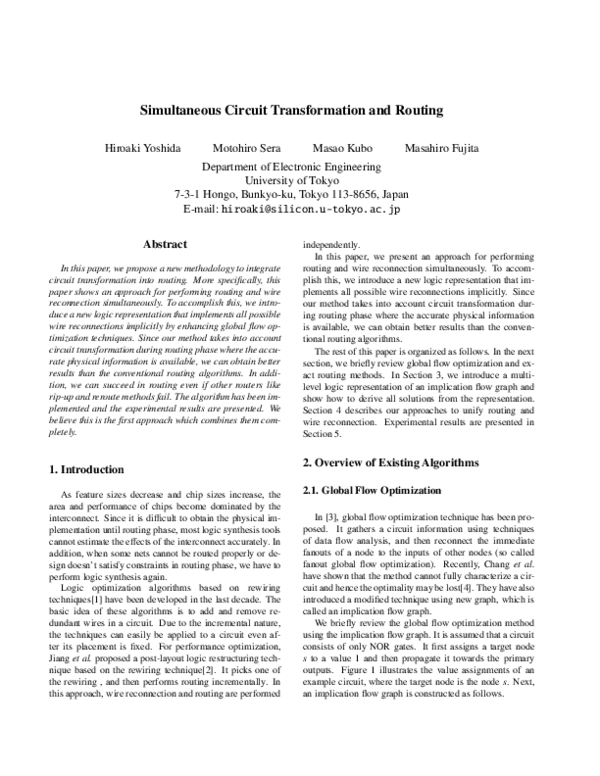 Pdf Simultaneous Circuit Transformation And Routing Masahiro Fujita