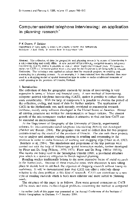 (PDF) Computer-Assisted Telephone Interviewing: An Application in ...